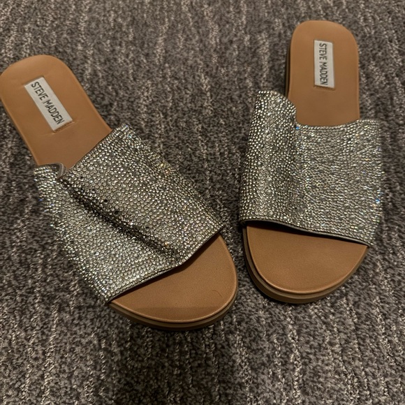 Steve Madden | Shoes | Steve Madden Silver Rhinestone Slide Sandals 85m ...